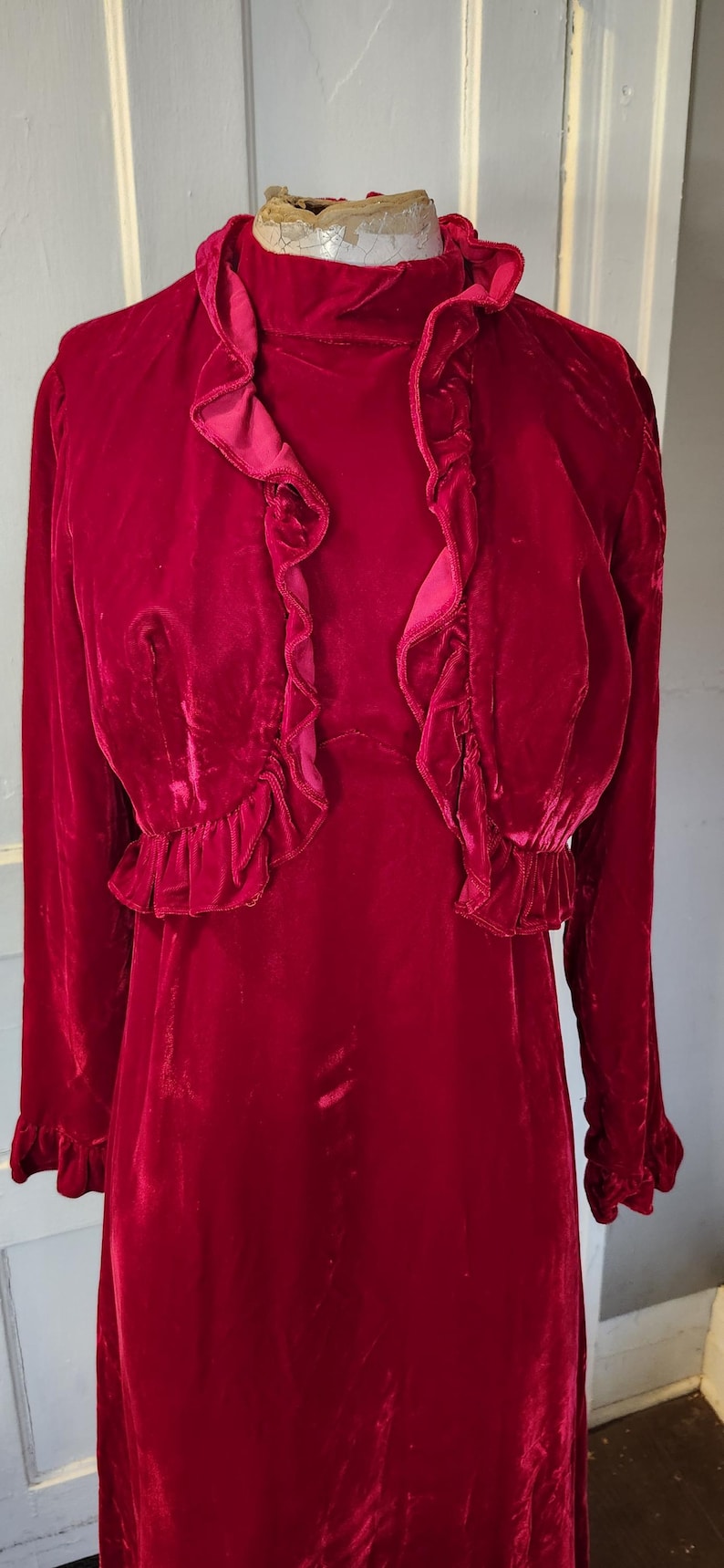 Vintage 60s 70s Red Velvet Two-piece Set Halter Maxi Dress W/matching ...