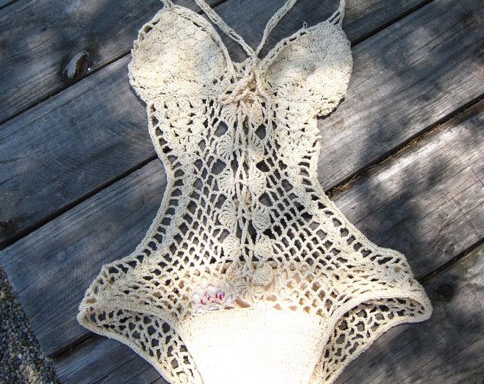 Reserved Vintage 70s Crochet Monokini One Piece Swimsuit Bathing Suit ...