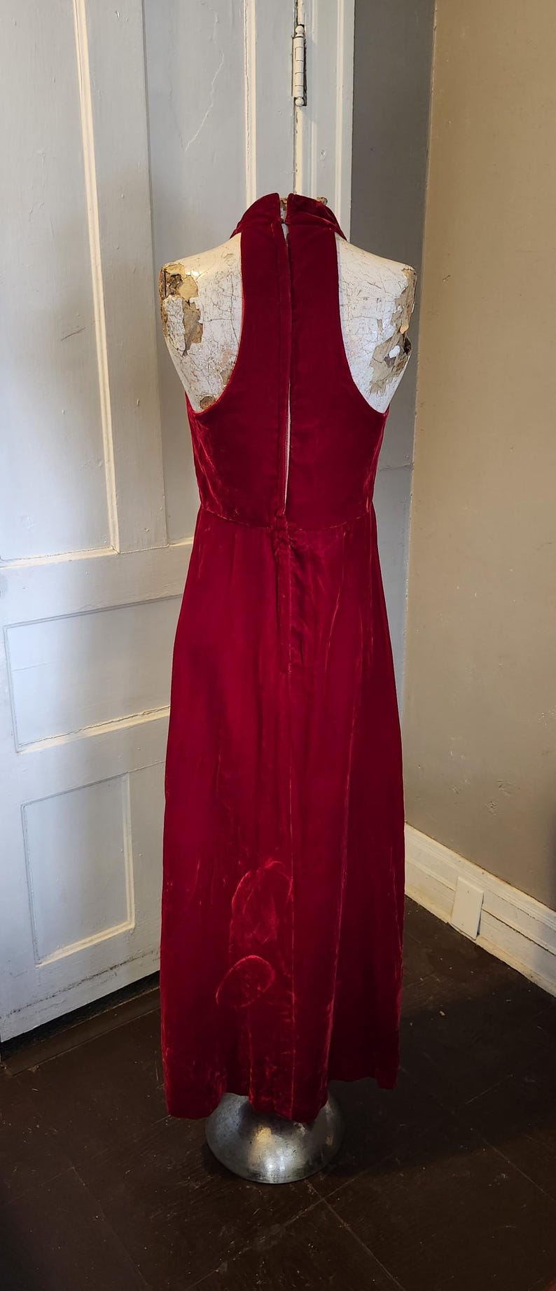 Vintage 60s 70s Red Velvet Two-piece Set Halter Maxi Dress W/matching ...