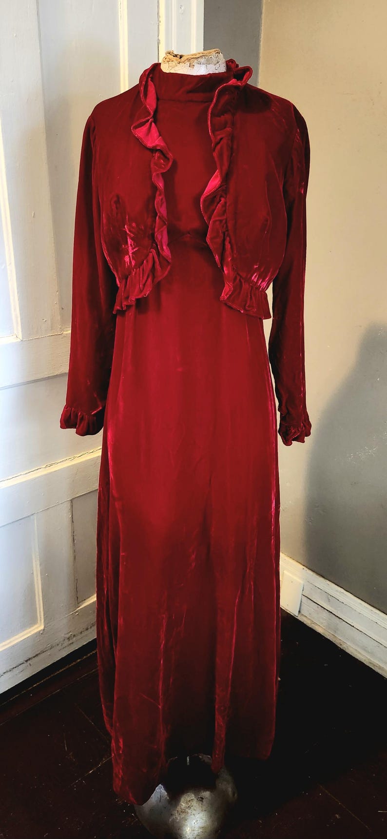 Vintage 60s 70s Red Velvet Two-piece Set Halter Maxi Dress W/matching ...