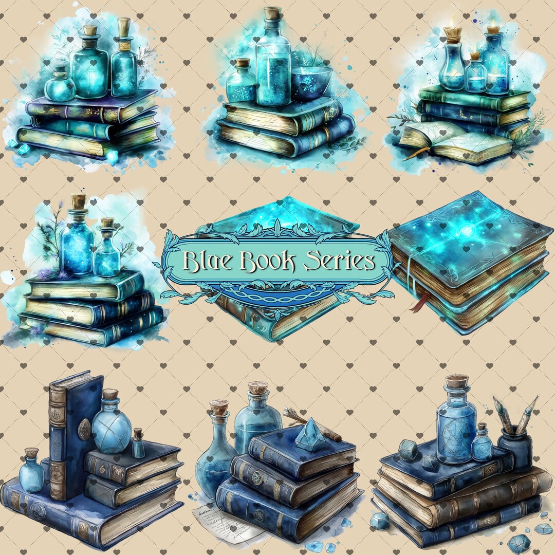 Blue Book Series, 9 PNG Clipart, Fantasy Book Clipart, Printable ...