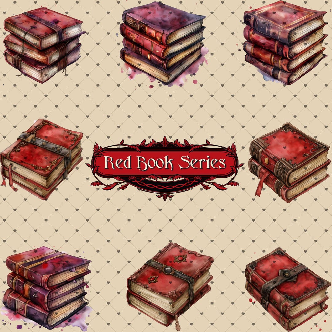Red Book Series, 8 PNG Clipart, Fantasy Book Clipart, Printable ...