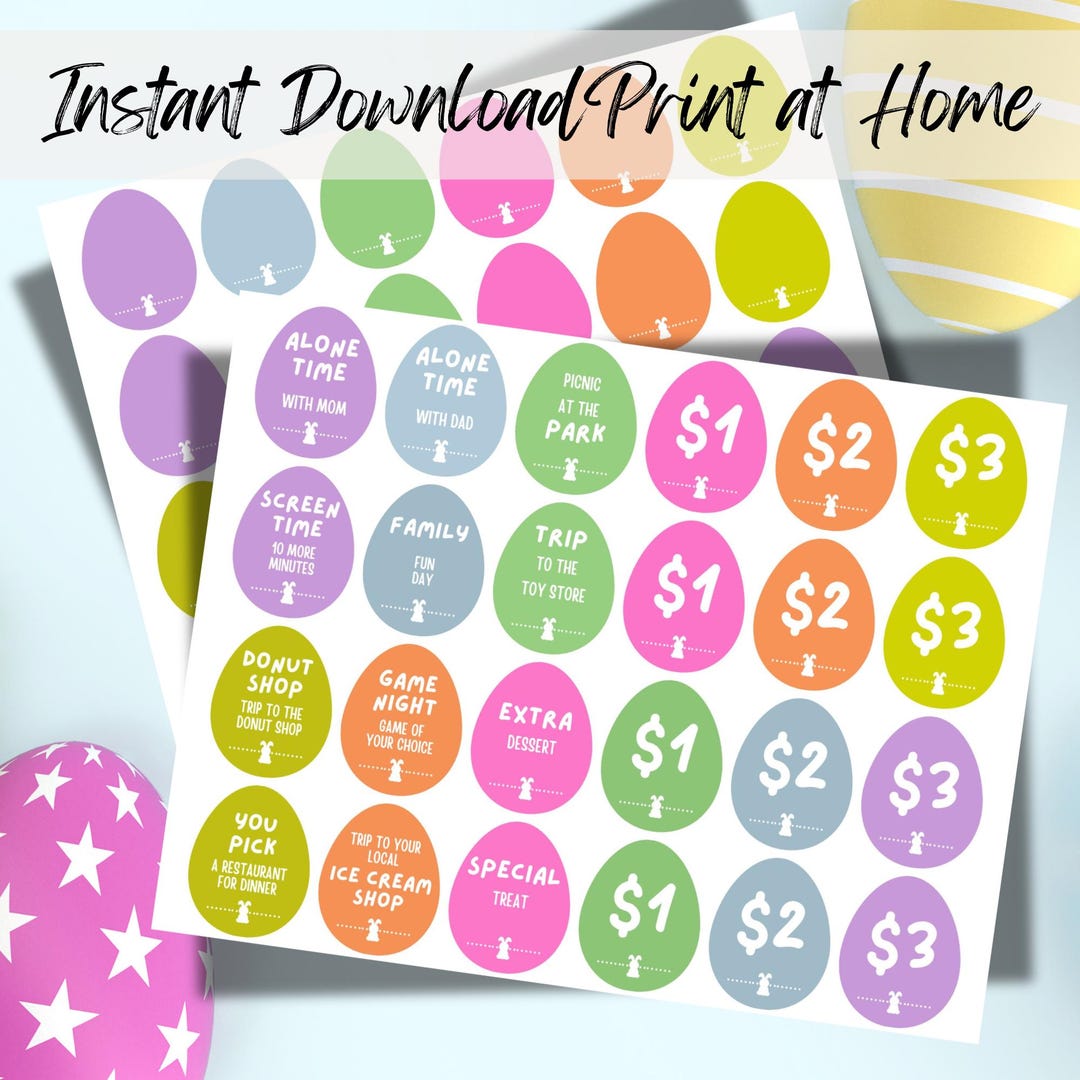 Printable Easter Egg Tokens Kids Rewards Bunny Coupons Egg Hunt Filler ...