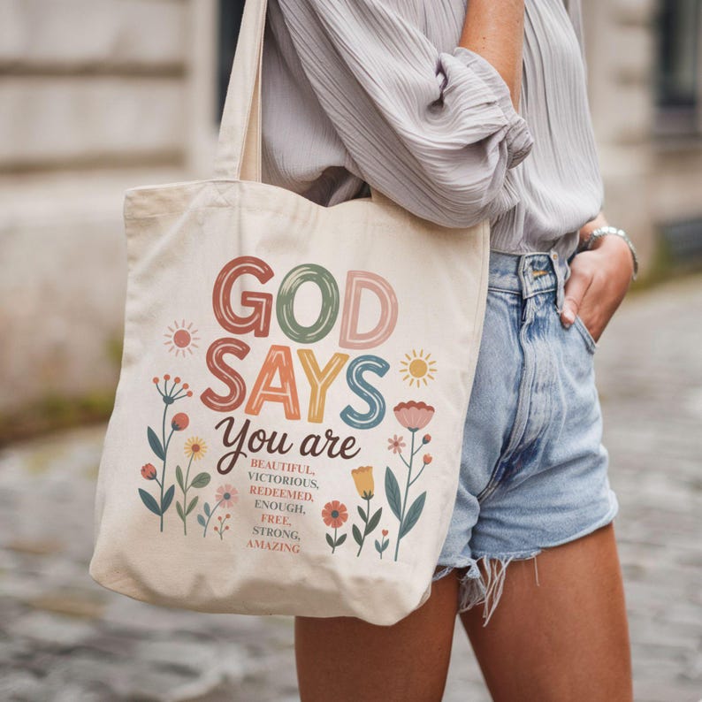Floral Print Christian Tote Bag Bible Study Canvas Tote Bible Verse ...