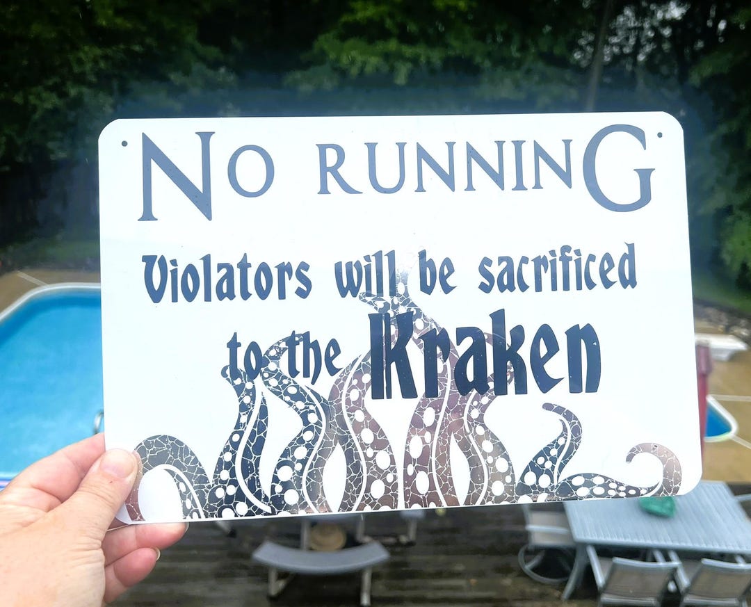 Pool Sign, No Running in Pool Area, Pool Safety, Kraken - Etsy