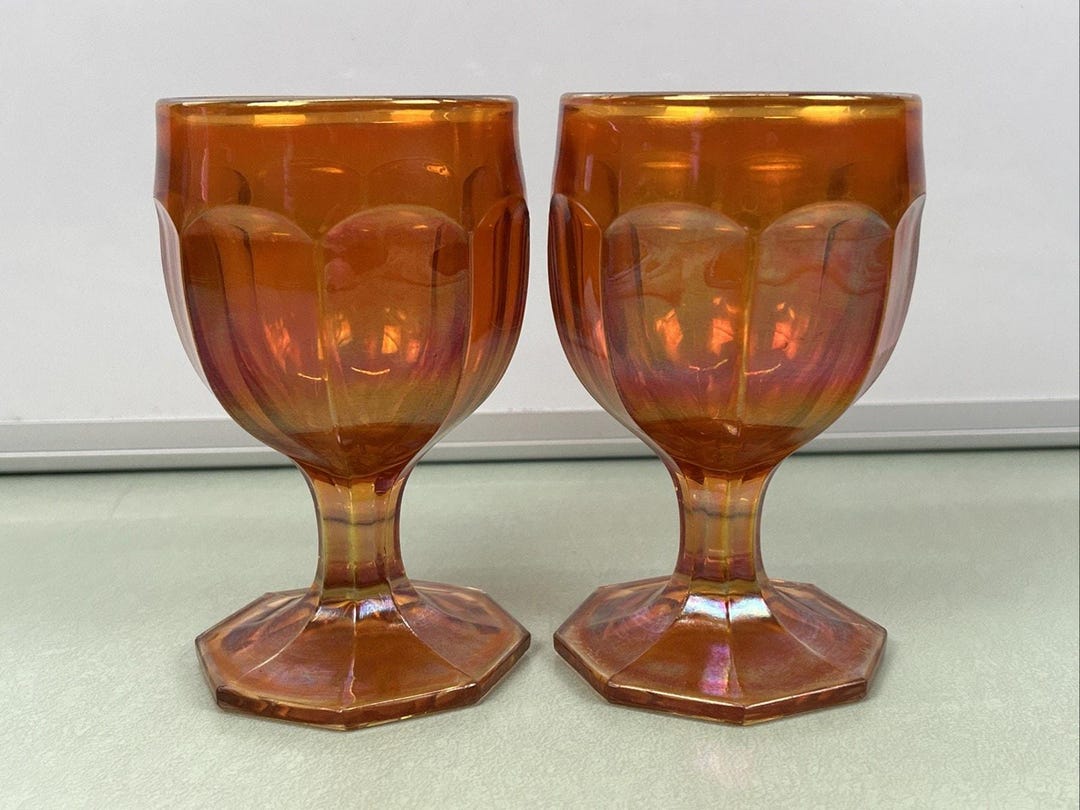 Vintage Imperial Colonial Pattern Carnival Glass Goblets Marigold Lot ...