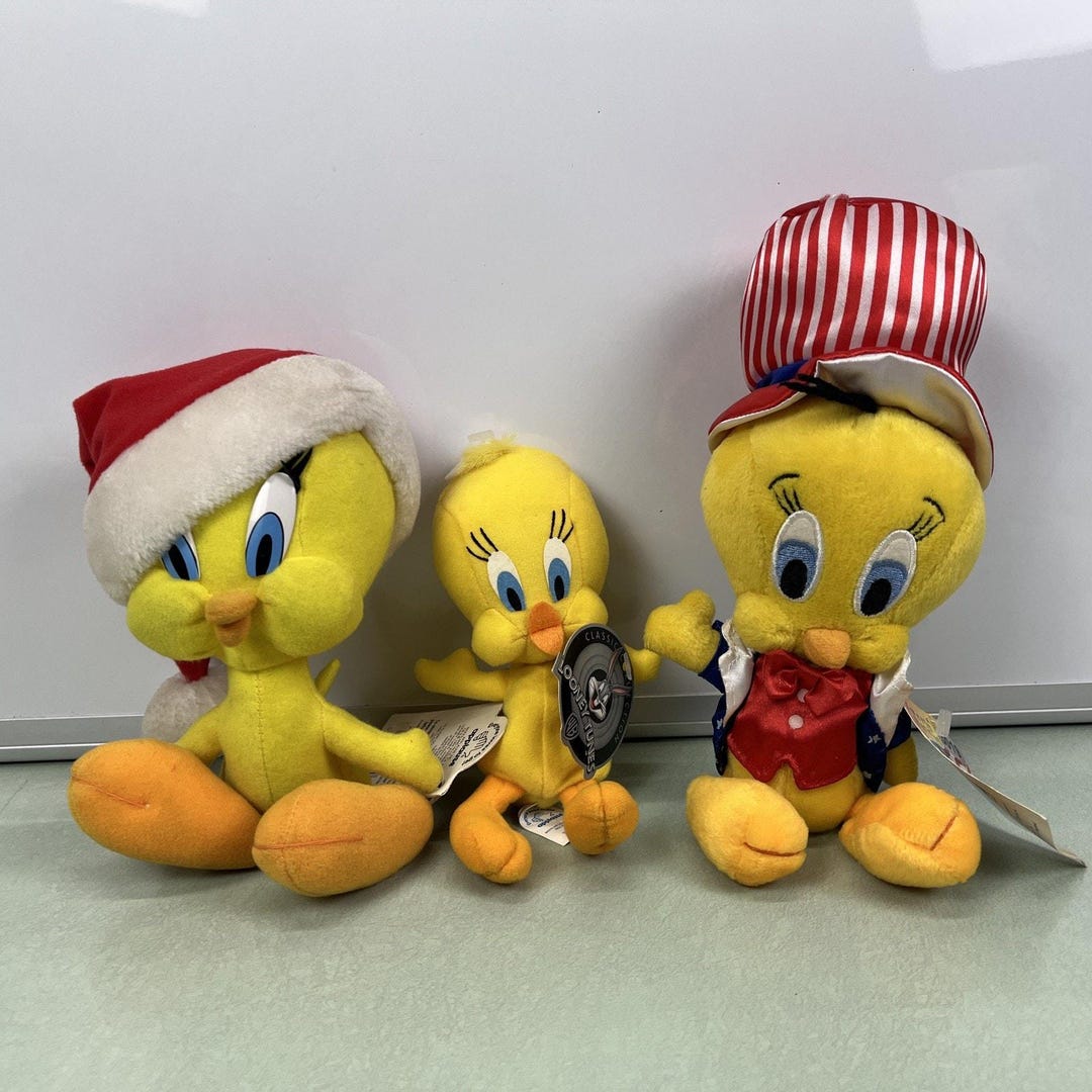 Vintage Tweety Bird Looney Tunes Patriot & Santa Hat Bean Bag Plush ...