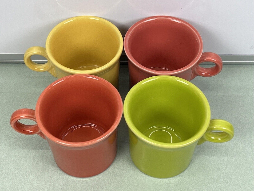 Vintage Fiesta Coffee Mugs Cups Lime Green Yellow 4 O Ring Shaped ...