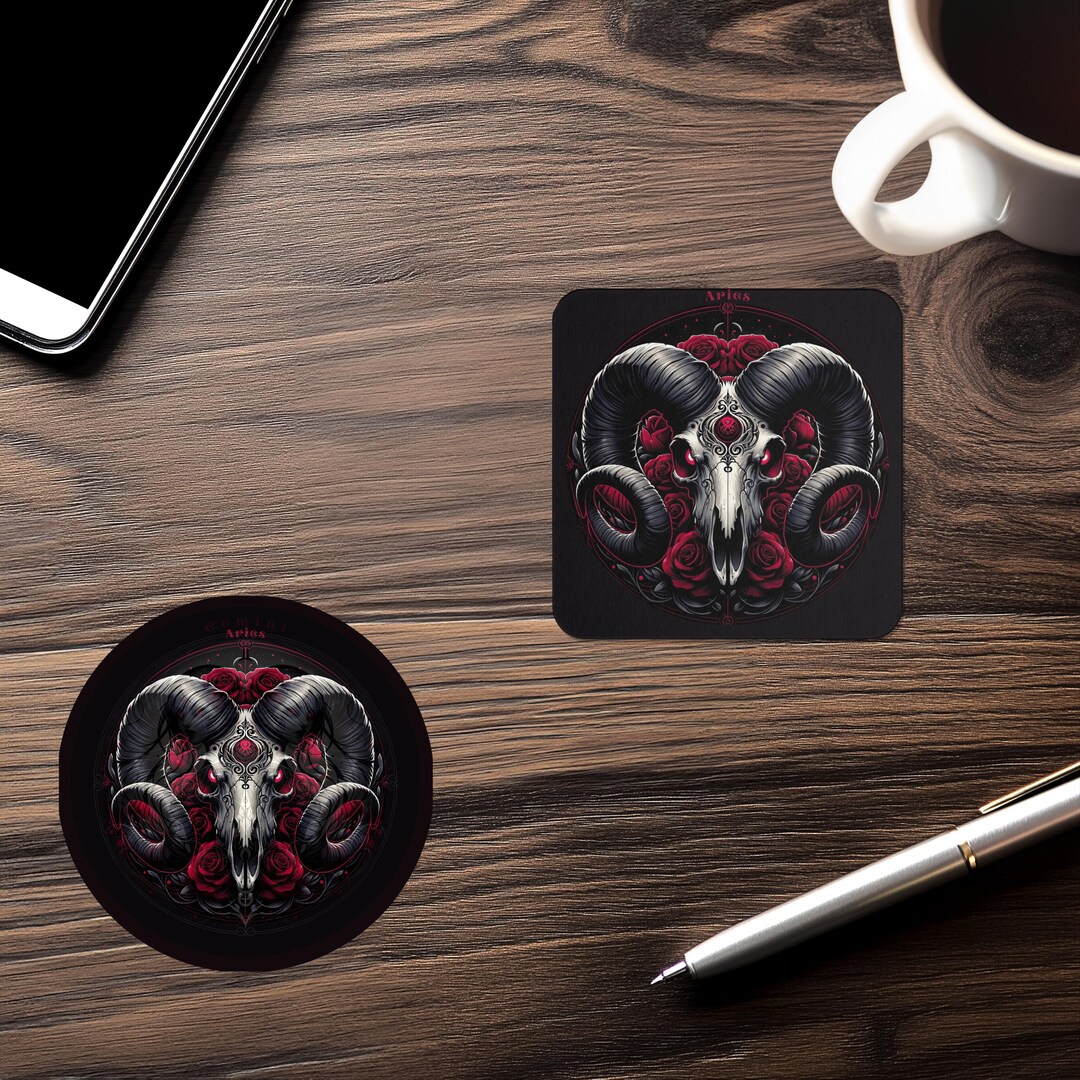 Ceramic Coaster, Aries Zodiac Horror Dark Goth Home Decor Drink Coaster ...