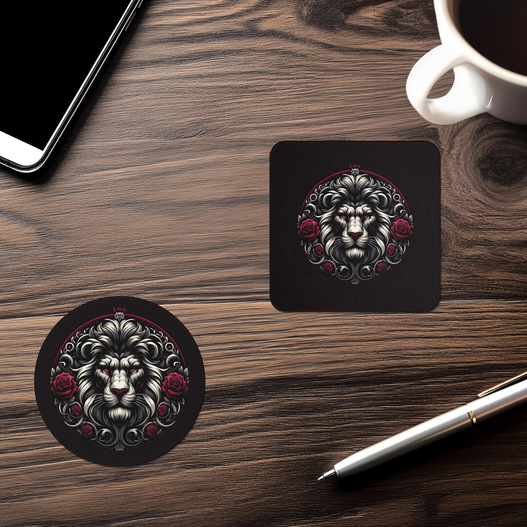 Leo Lion Gothic Ceramic Coaster, Horror Dark Zodiac Drink Coaster, Gift ...