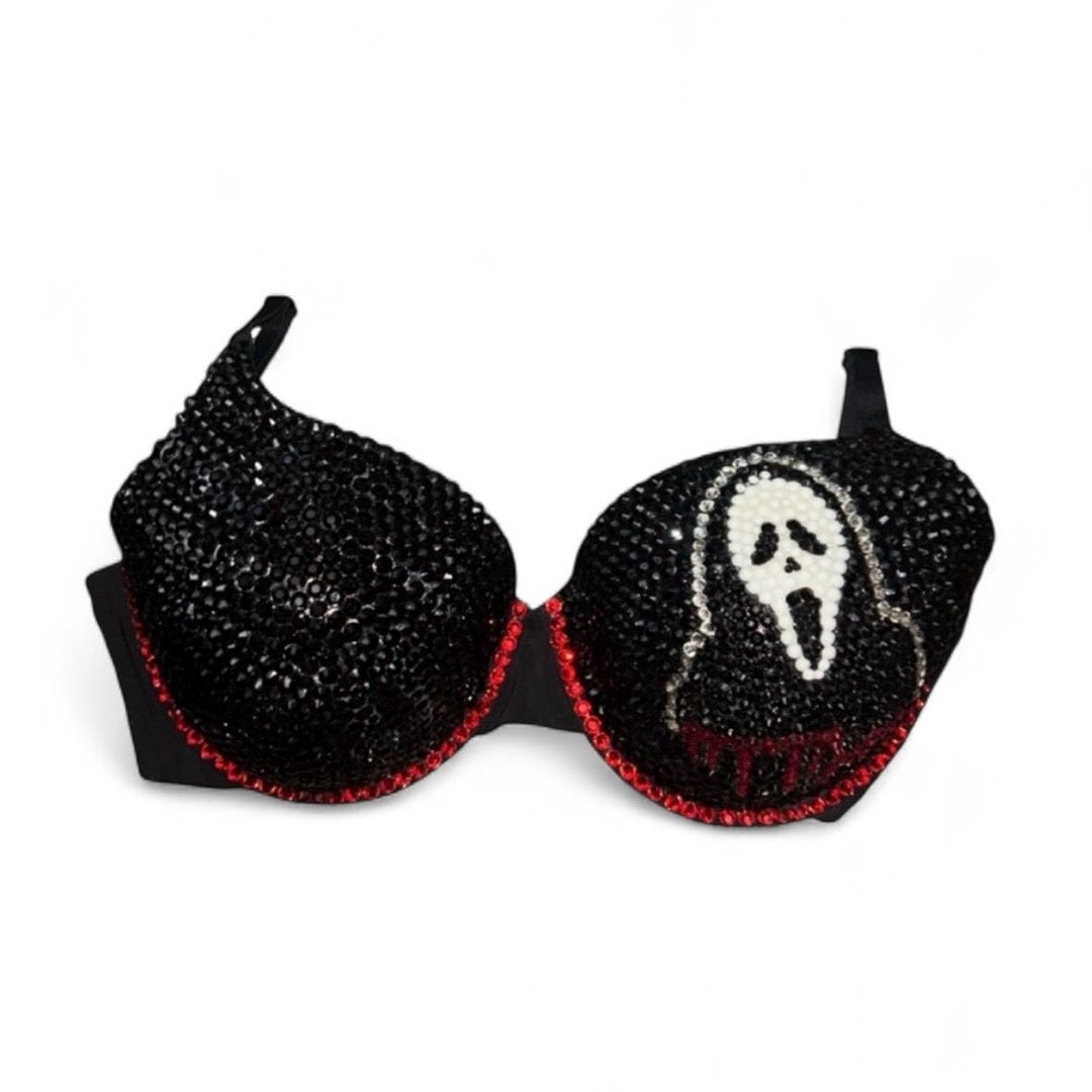 Jet Black Ghost Horror Extra Red Design Rhinestone Bra Top - Etsy