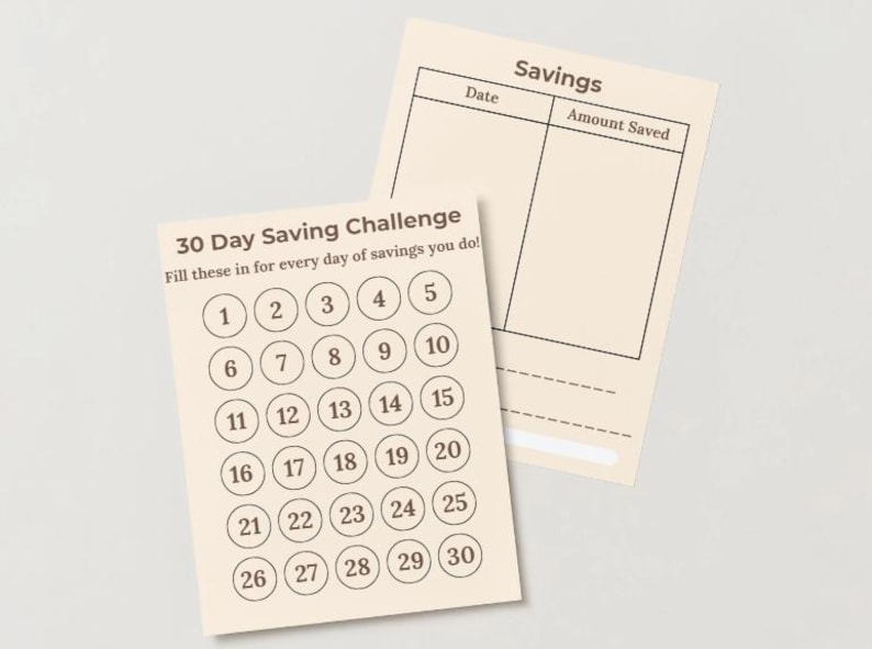 30 Day Saving Challenge Printable - Etsy