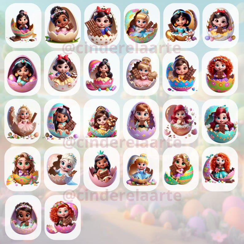 3D Disney Princesses Easter Clipart, Baby Toddler Princesses Png Bundle ...