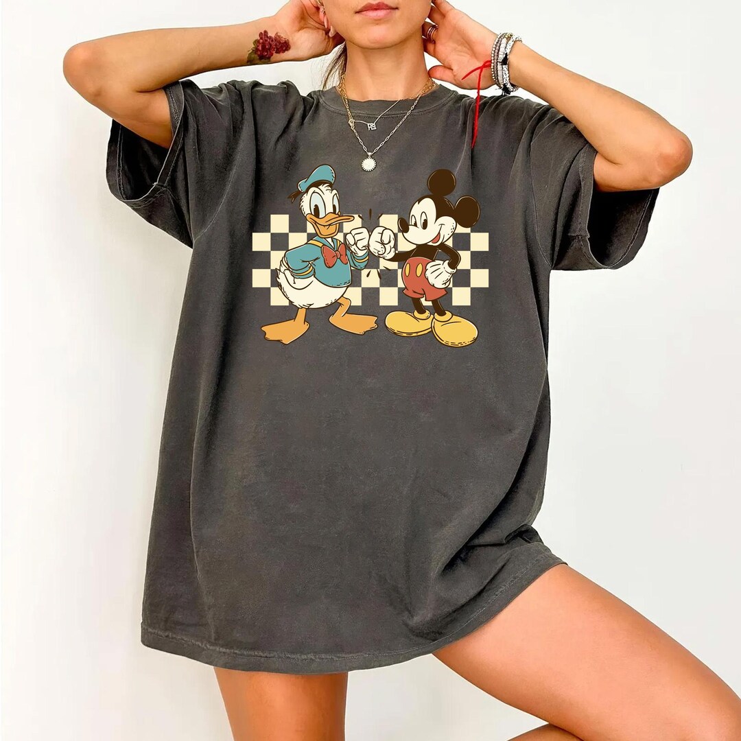 Retro Checkered Mickey Mouse and Donald Duck Fist Bump Comfort Colors ...
