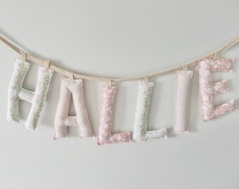 Pink and Green Personalised Name Bunting for New Baby Girl, Sage and ...