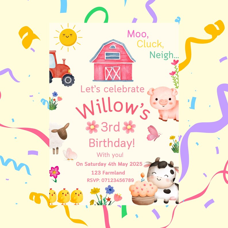 Farm Animal Birthday Invitation, Barnyard Birthday Invite, Digital ...