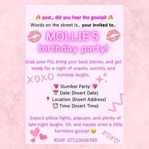 Gossip Girl Slumber Party Invitation | Sleepover Birthday Invite ...