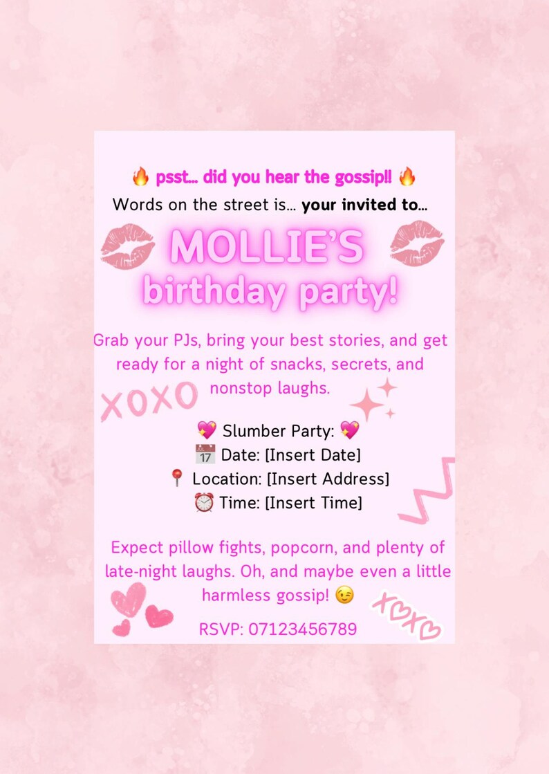 Gossip Girl Slumber Party Invitation | Sleepover Birthday Invite ...