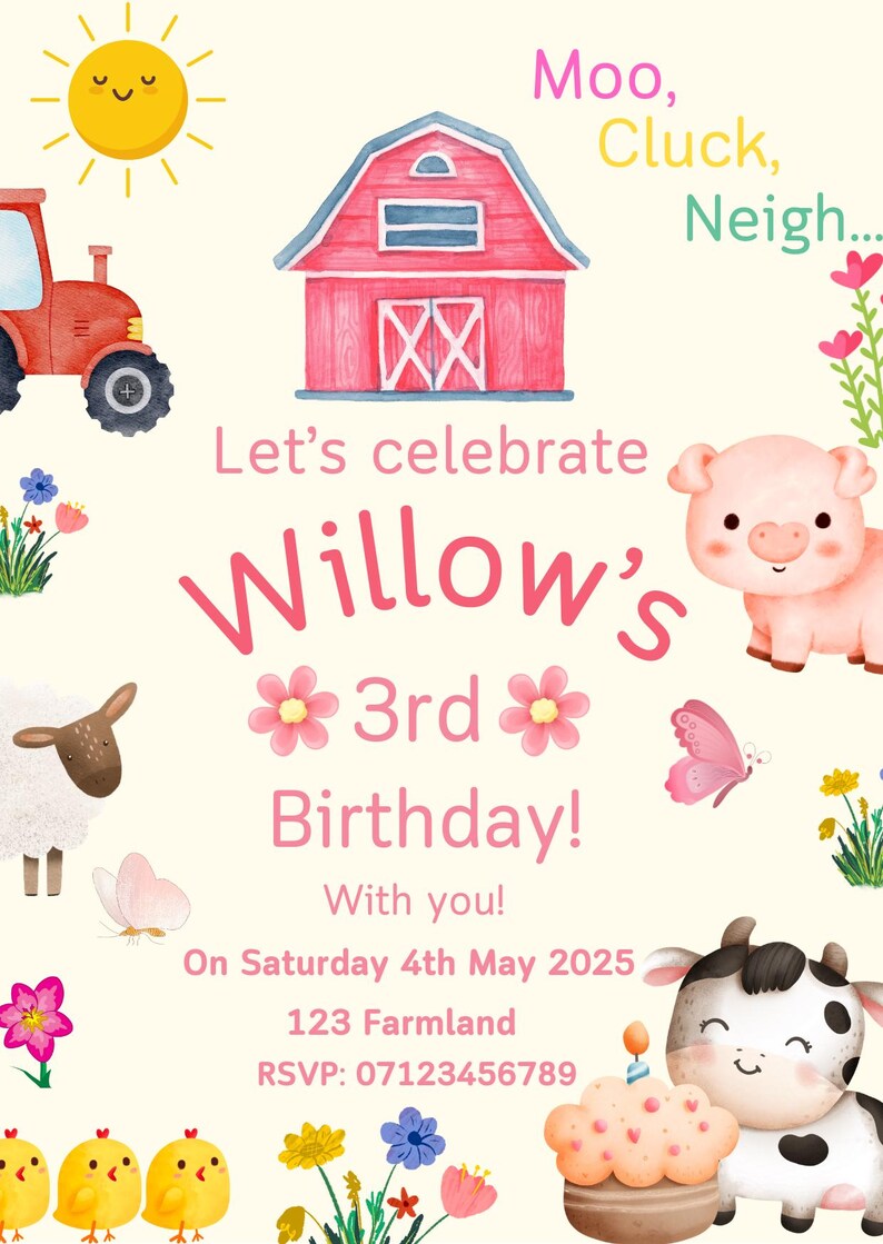 Farm Animal Birthday Invitation, Barnyard Birthday Invite, Digital ...