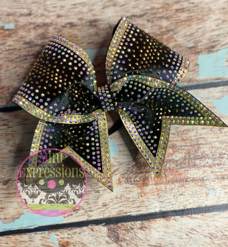 Gold Satin Rhinestone Cheer Bow Competition Bow Allstar Cheerleader - Etsy