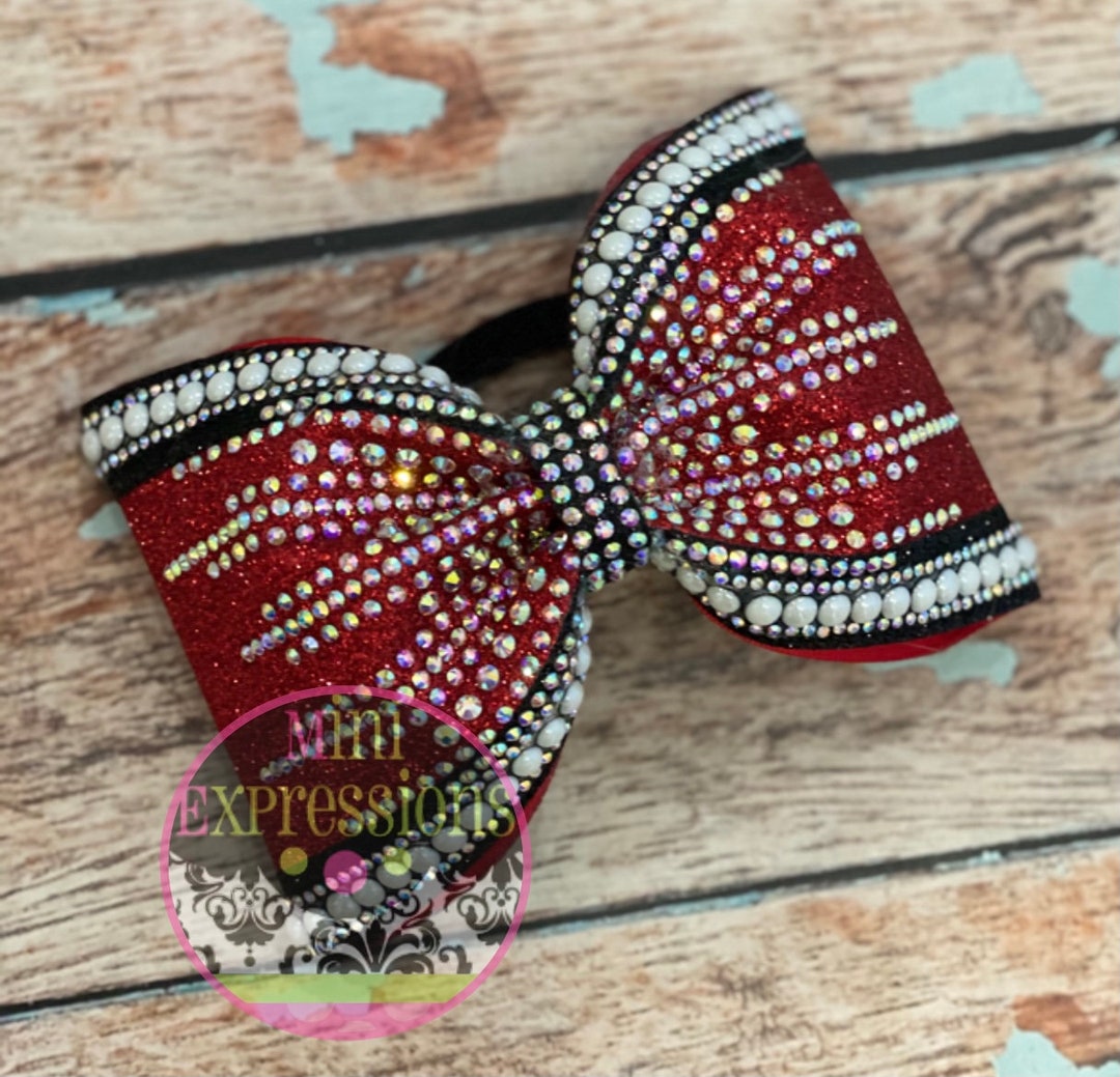 Large Glitter Rhinestone Tailless Cheer Bow Cheerleading/ Allstar Cheer ...