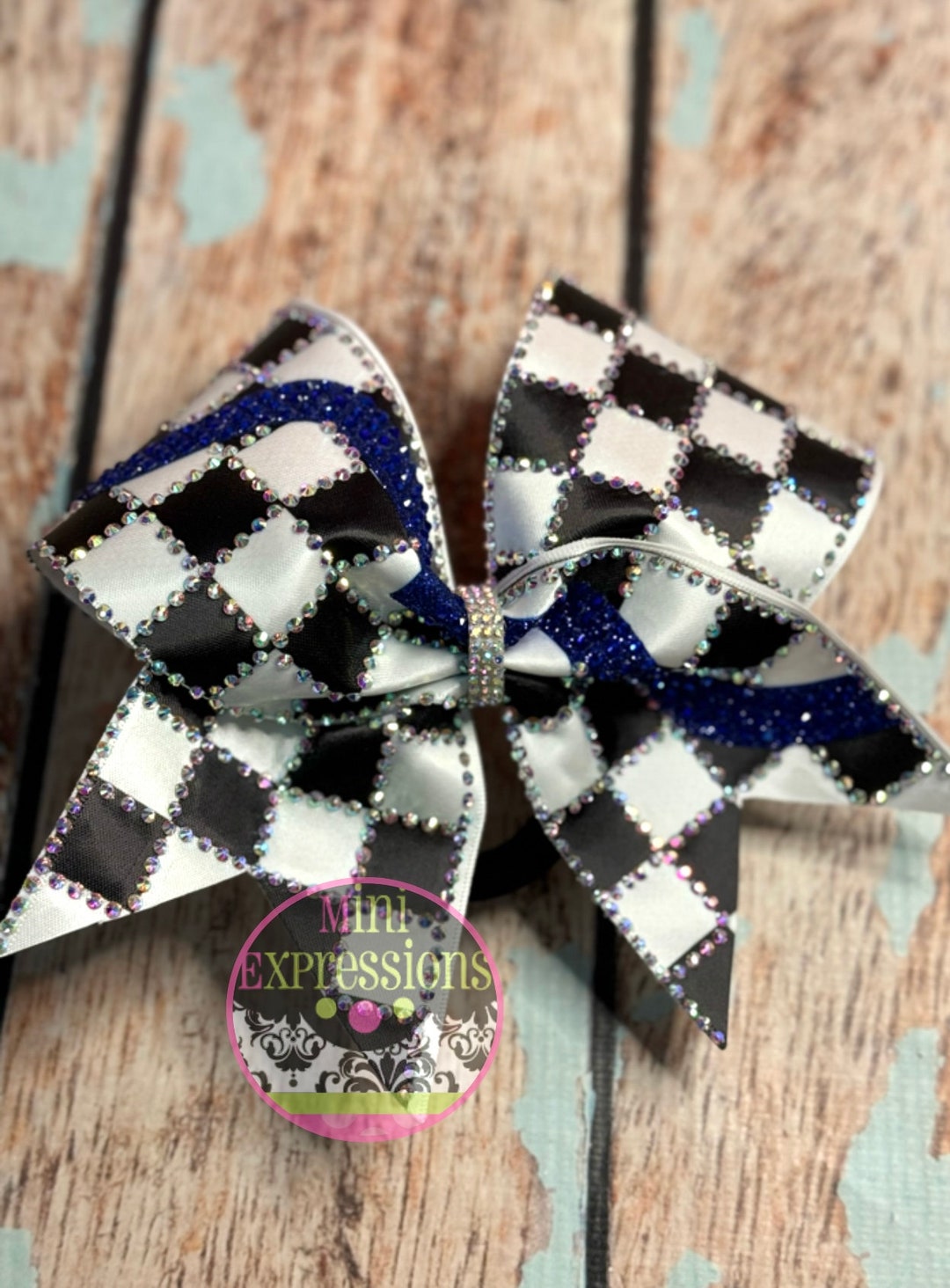 Checkered Rhinestone Cheer Bow Allstar Cheer Cheerleading/ School Cheer ...