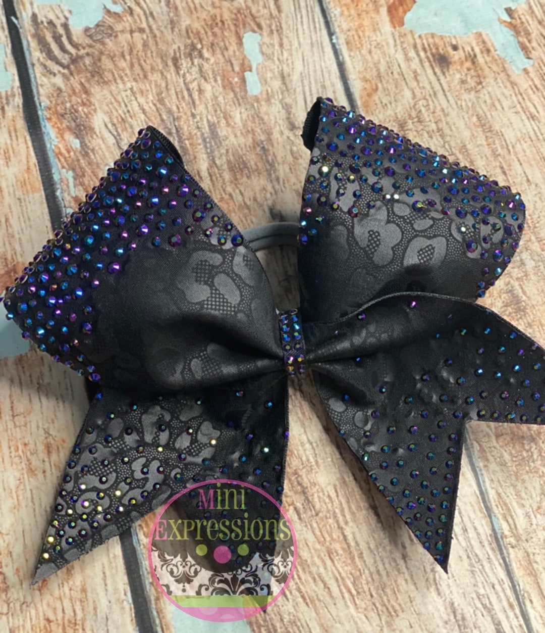 Large Leopard Black on Black Rhinestone Cheer Bow Allstar Cheer ...