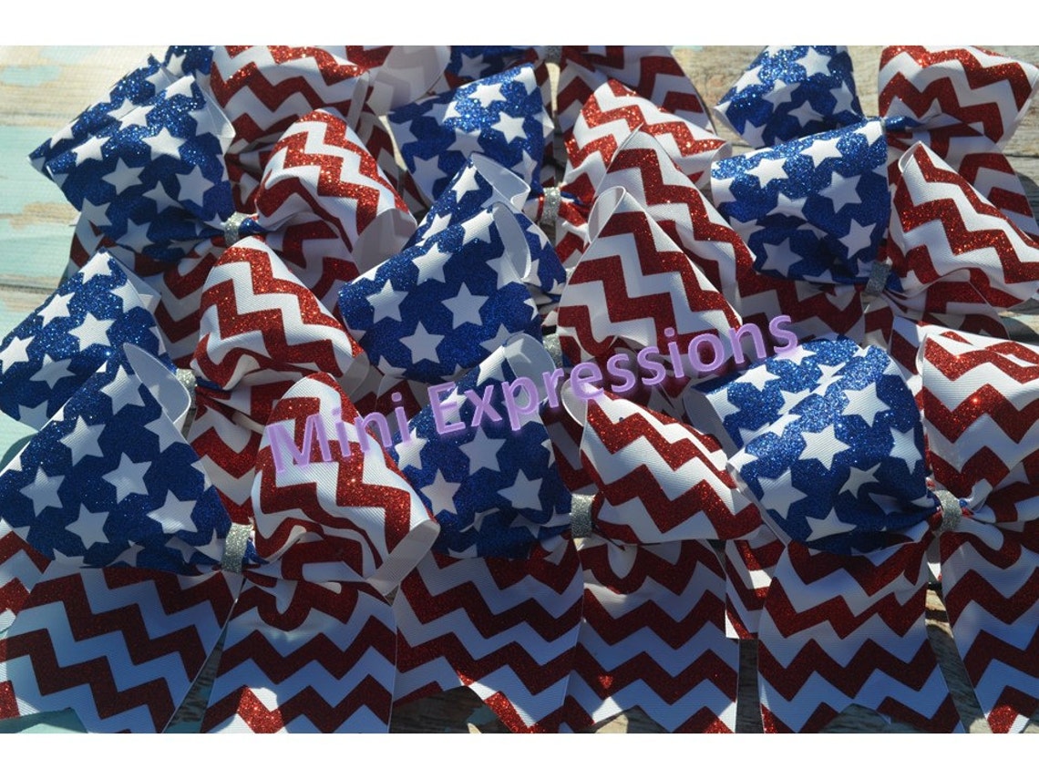 Red White and Blue American Flag Cheer Bow - Etsy