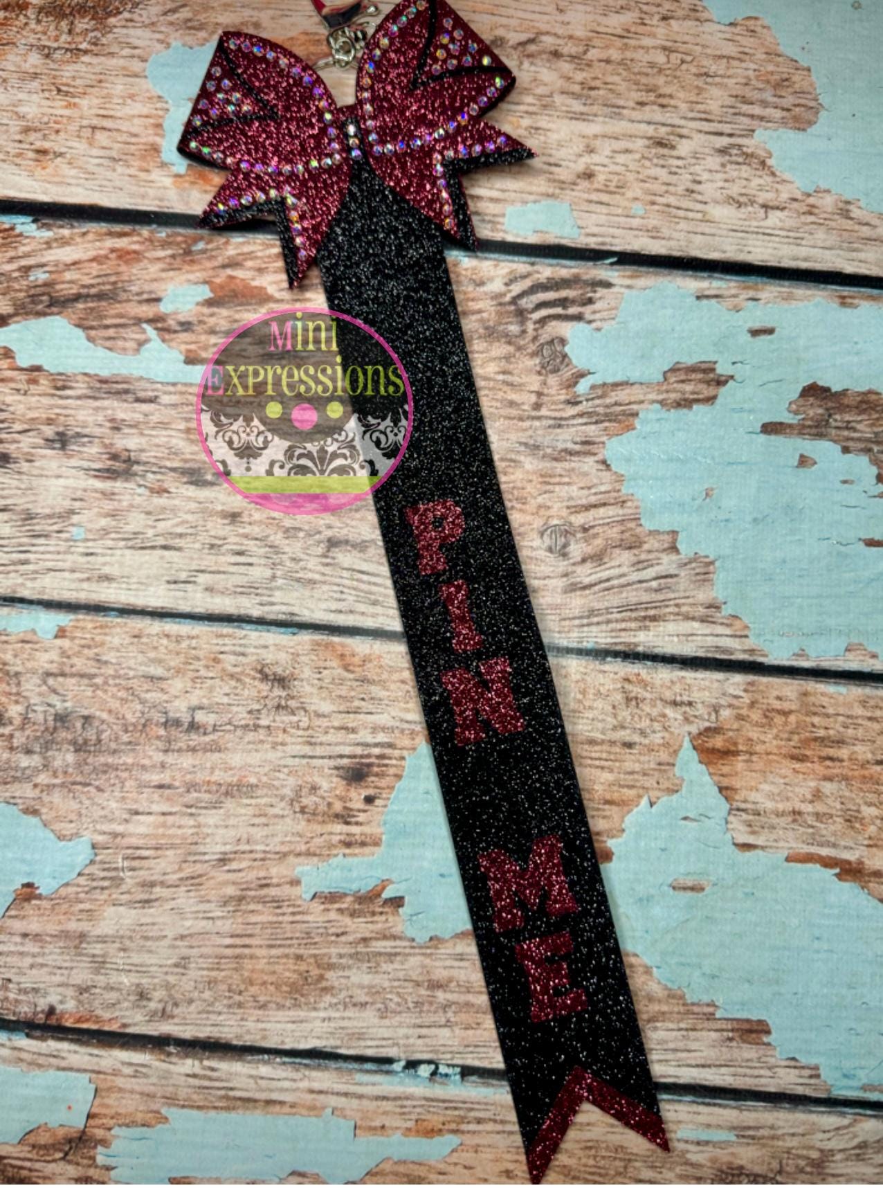 Rhinestone Pin Me Ribbon Cheer Bow Backpack Bow Pinme Custom Colors ...