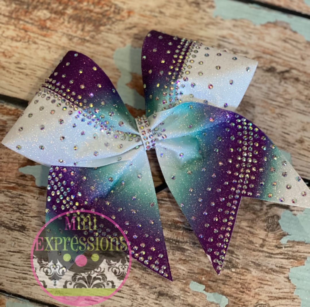 Purple Teal and White Glitter Cheer Bow/ Cheerleading/ Allstar Cheer ...