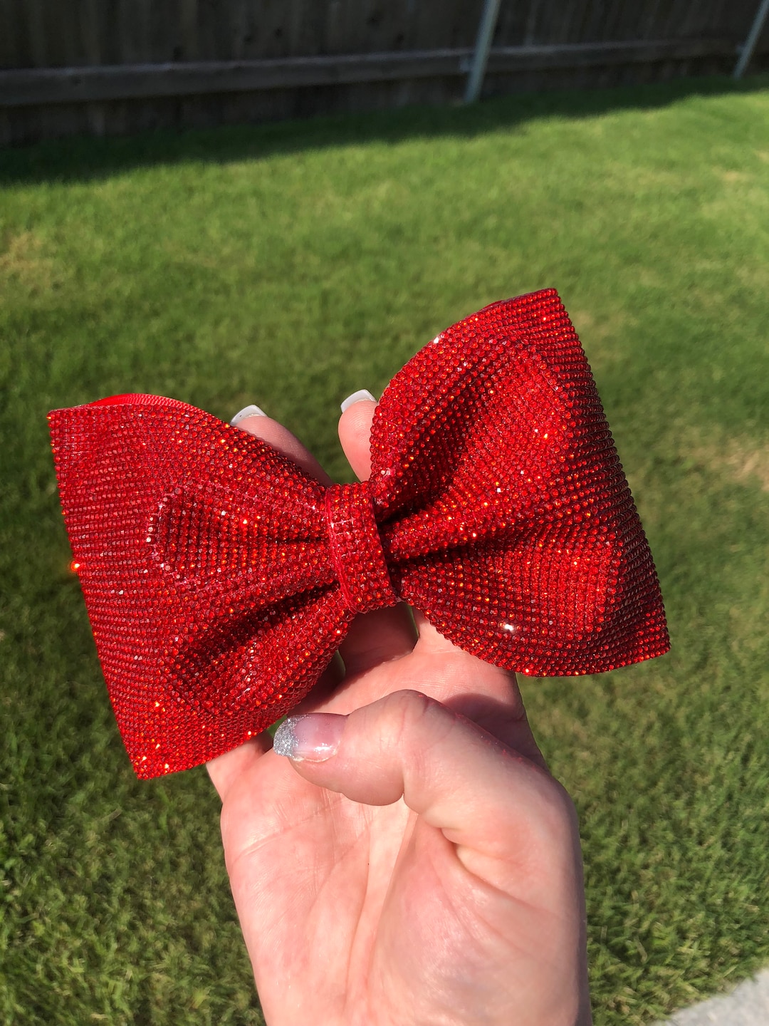 Large 4 Inch Fully Rhinestone Tailless Cheer Bow/ Cheerleading ...