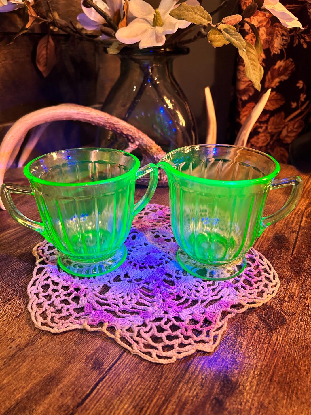 Vintage Federal Glass Uranium Green Cream & Sugar Set – Glows Under UV ...