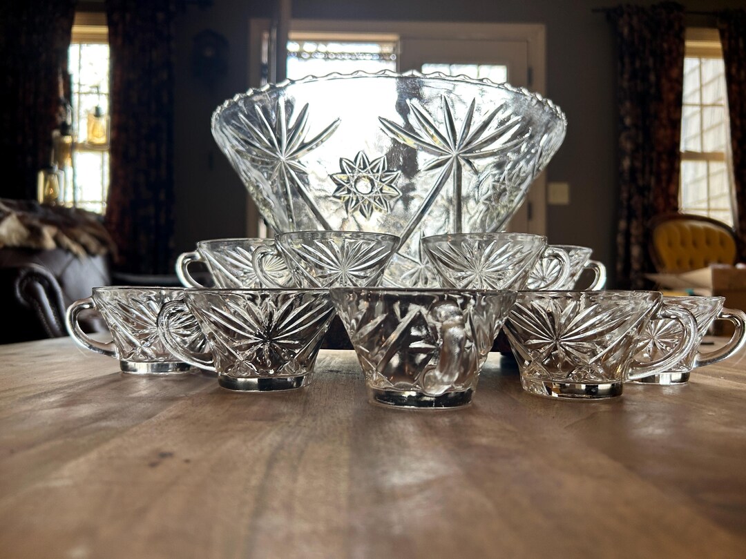 Anchor Hocking Star of David Punch Bowl Set: 6 Qt Bowl, 9 Cups - Etsy