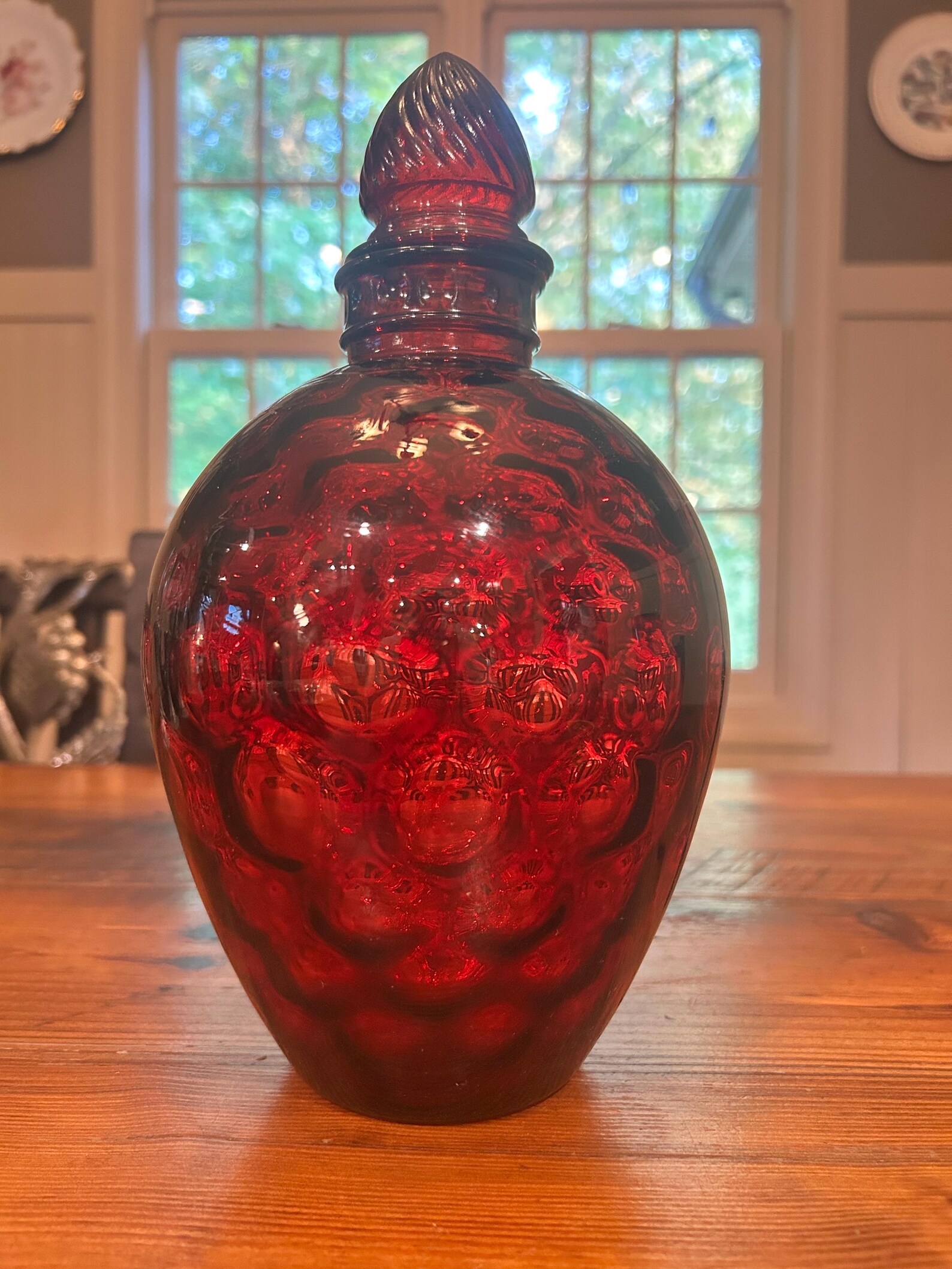 Vintage Wheaton Ruby Red Glass Decanter Featuring a Honeycomb or ...