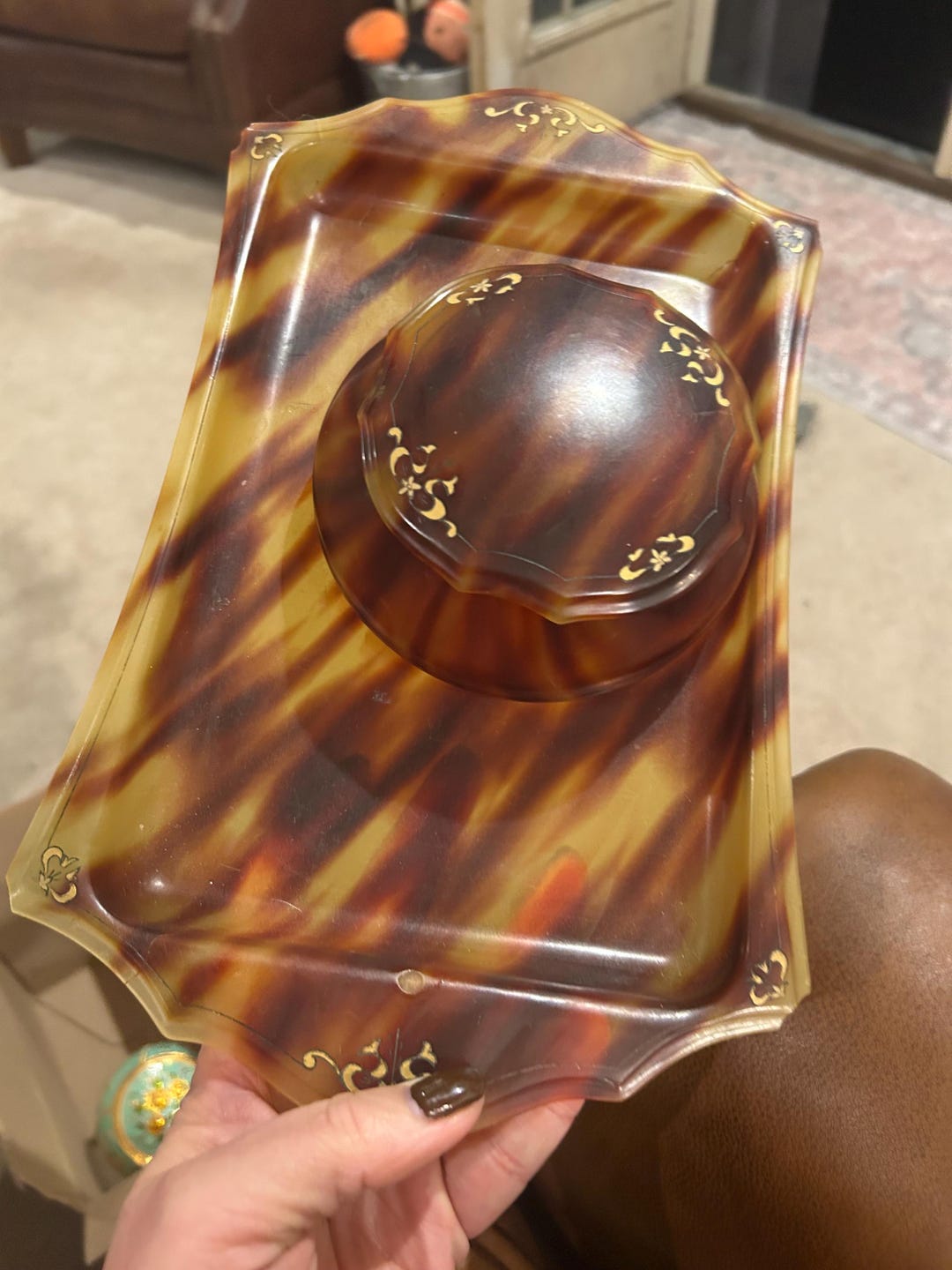 Vintage PYRALIN Faux Tortoise Shell “dubarry” Powder Box + Vanity Tray ...