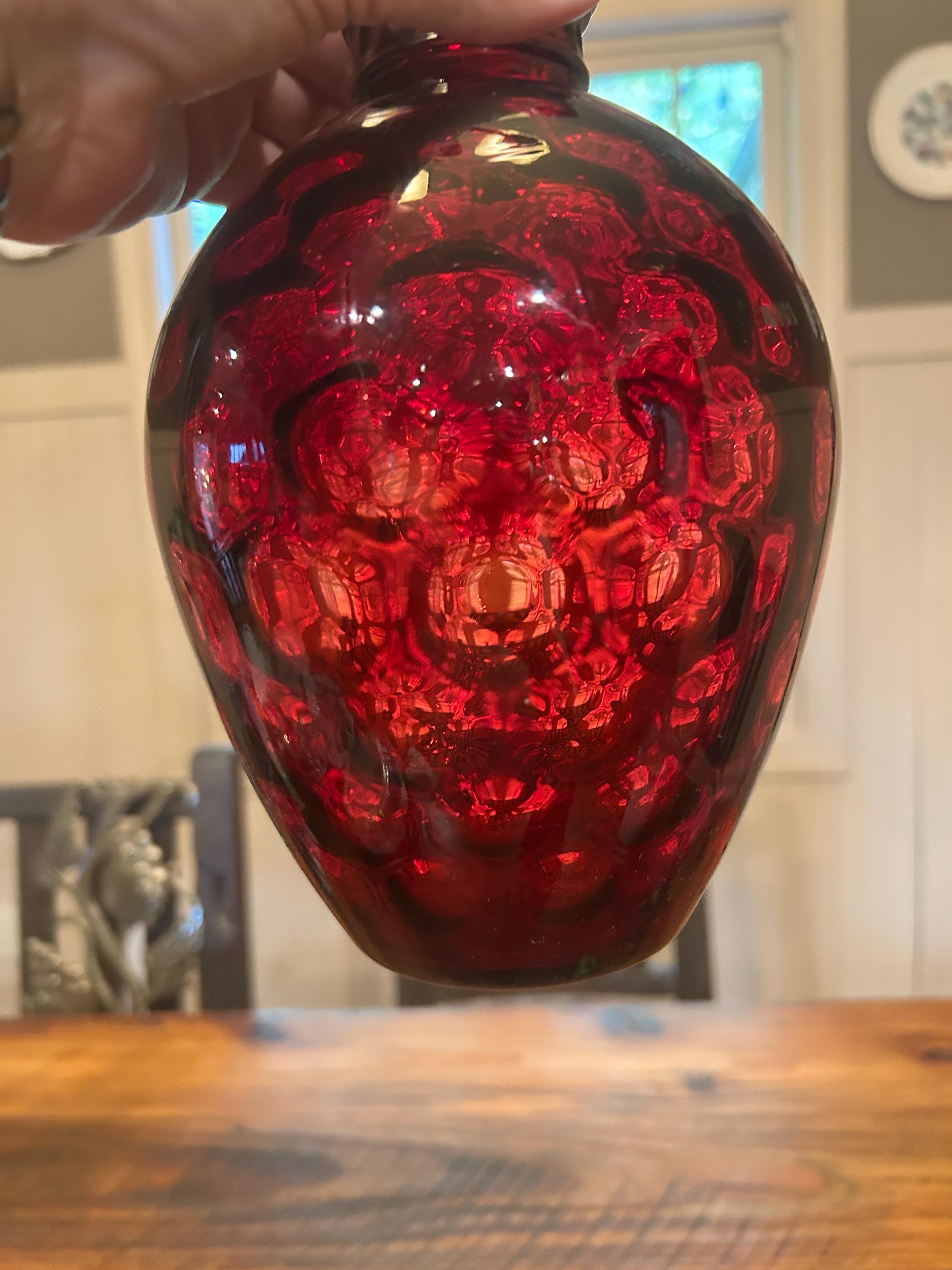 Vintage Wheaton Ruby Red Glass Decanter Featuring a Honeycomb or ...