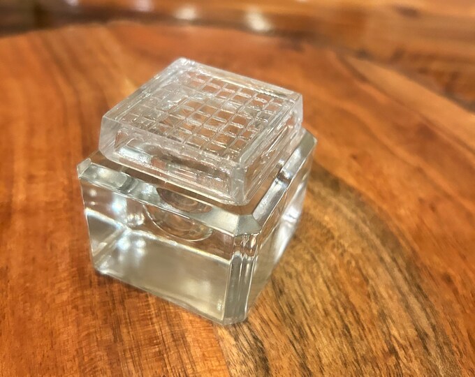 Early 1900’s Pressed Glass Ink Well With Waffle Pattern Lid - Etsy