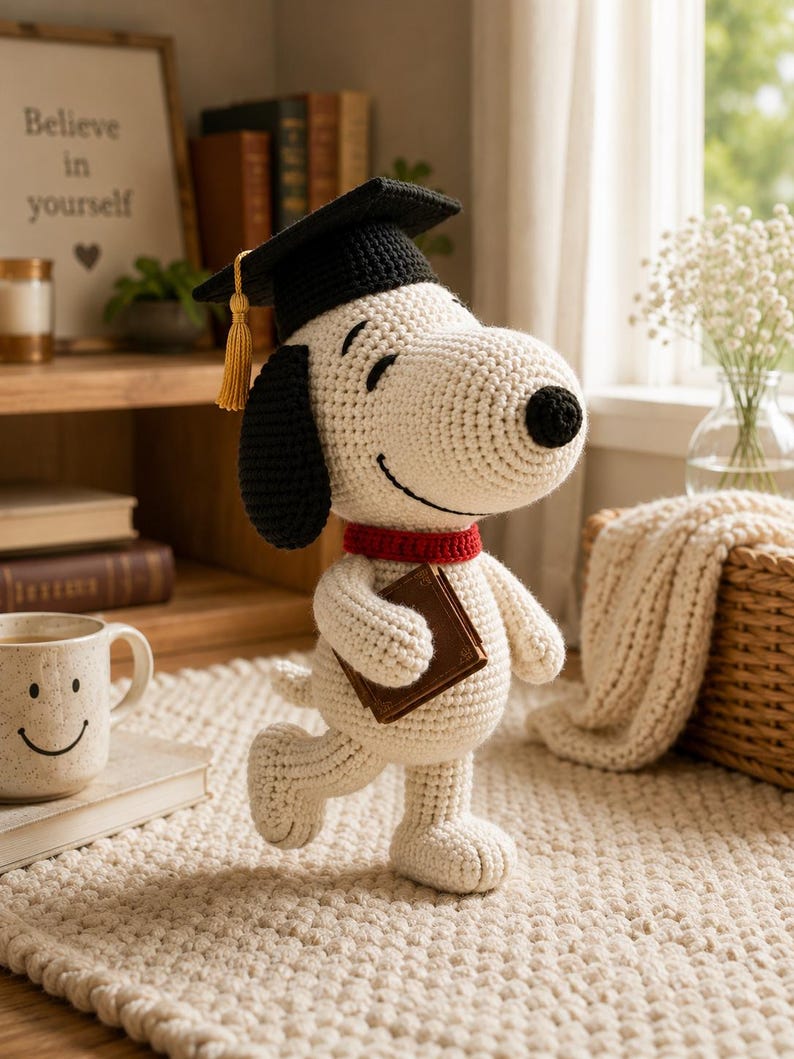 Crochet Graduation Snoopy, Handmade Amigurumi With Cap, Keepsake Gift ...