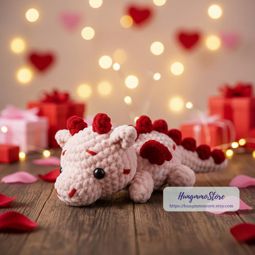 Crochet Valentine Dragon Plush, Handmade Amigurumi Gift - Etsy