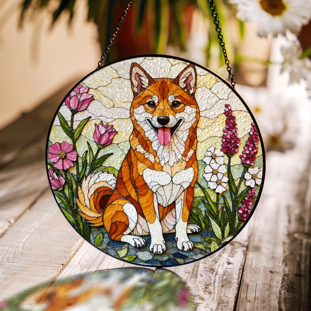 Shiba Inu Dog Stained Glass Suncatcher Window Decor Gift for Dog Lovers ...