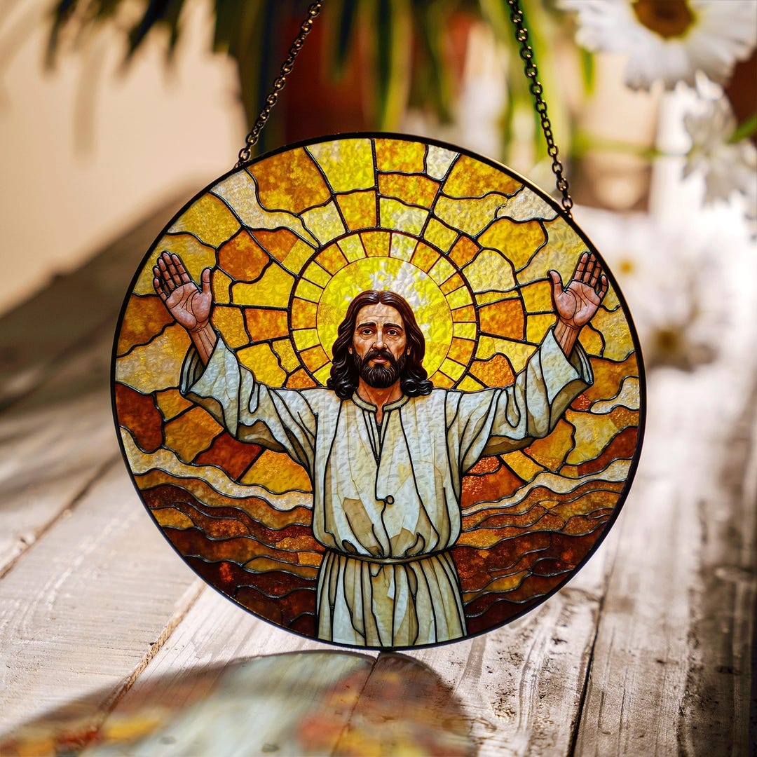 Jesus With Glowing Halo Stained Glass Suncatcher Christian Home Decor ...