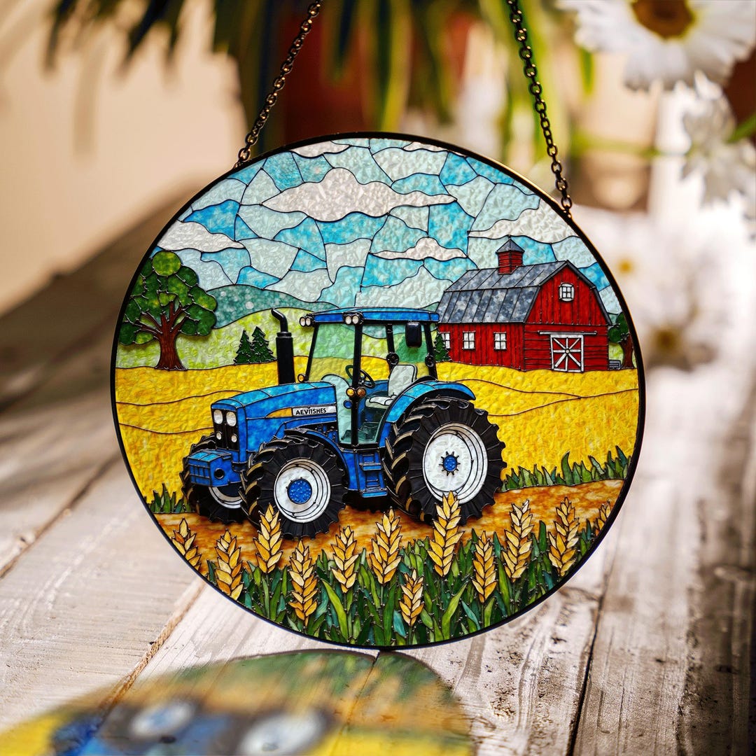 Stained Glass Tractor and Barn Suncatcher for Farm Lovers Gift - Etsy