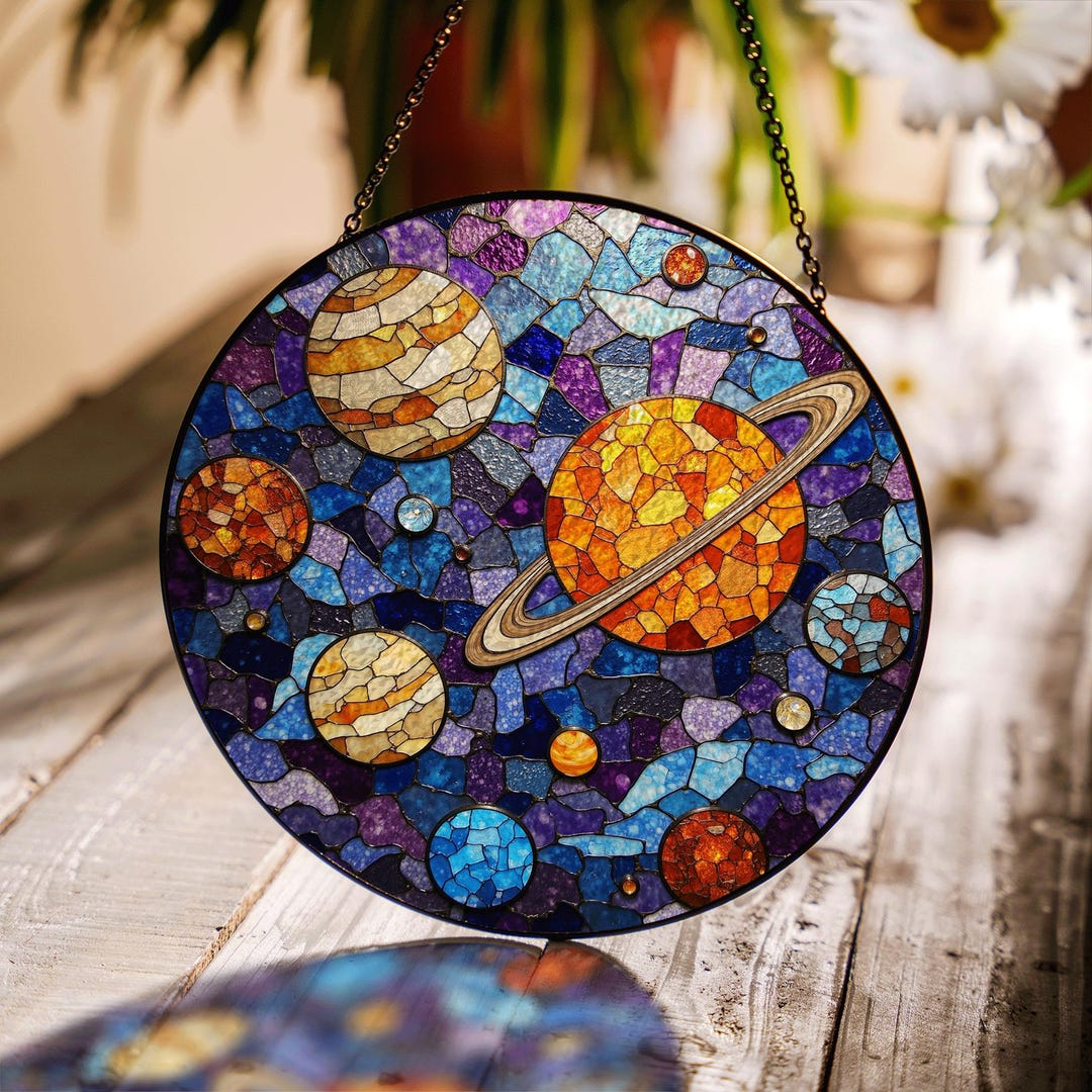 Solar System Stained Glass Suncatcher Window Hanging Gift for Space ...