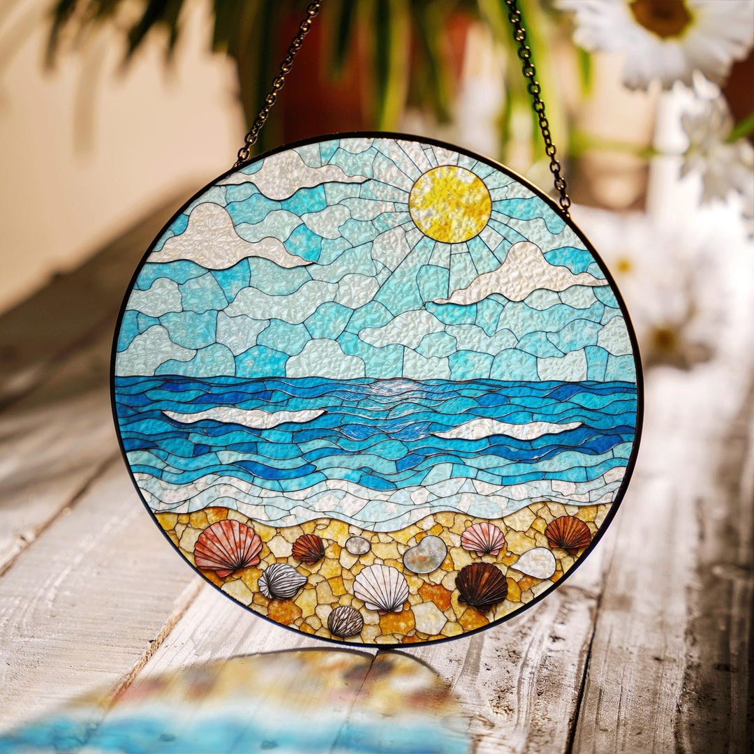 Seashell Coastline Ocean Beach Scene Suncatcher Handmade Sun Catcher ...