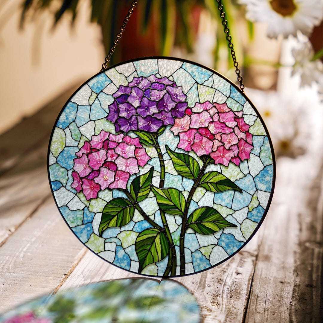 Hydrangea Stained Glass Suncatcher Window Hanging Gift for Mom Friend ...