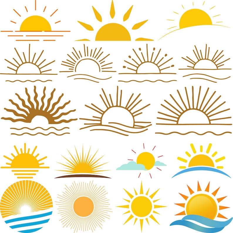 Sunrise SVG Bundle, Sun Clipart, Sunrise Cut Files, Sunshine PNG ...