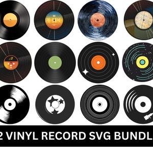 Vinyl Record SVG Bundle, Retro Music Clipart, Vinyl Disc PNG Eps Dxf ...