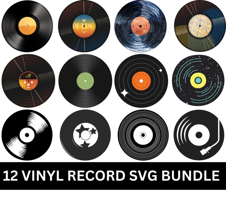 Vinyl Record SVG Bundle, Retro Music Clipart, Vinyl Disc PNG Eps Dxf ...