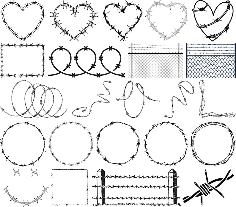 Barbed Wire SVG Bundle, Barbed Wire Clipart, Barbed Wire Frame SVG ...