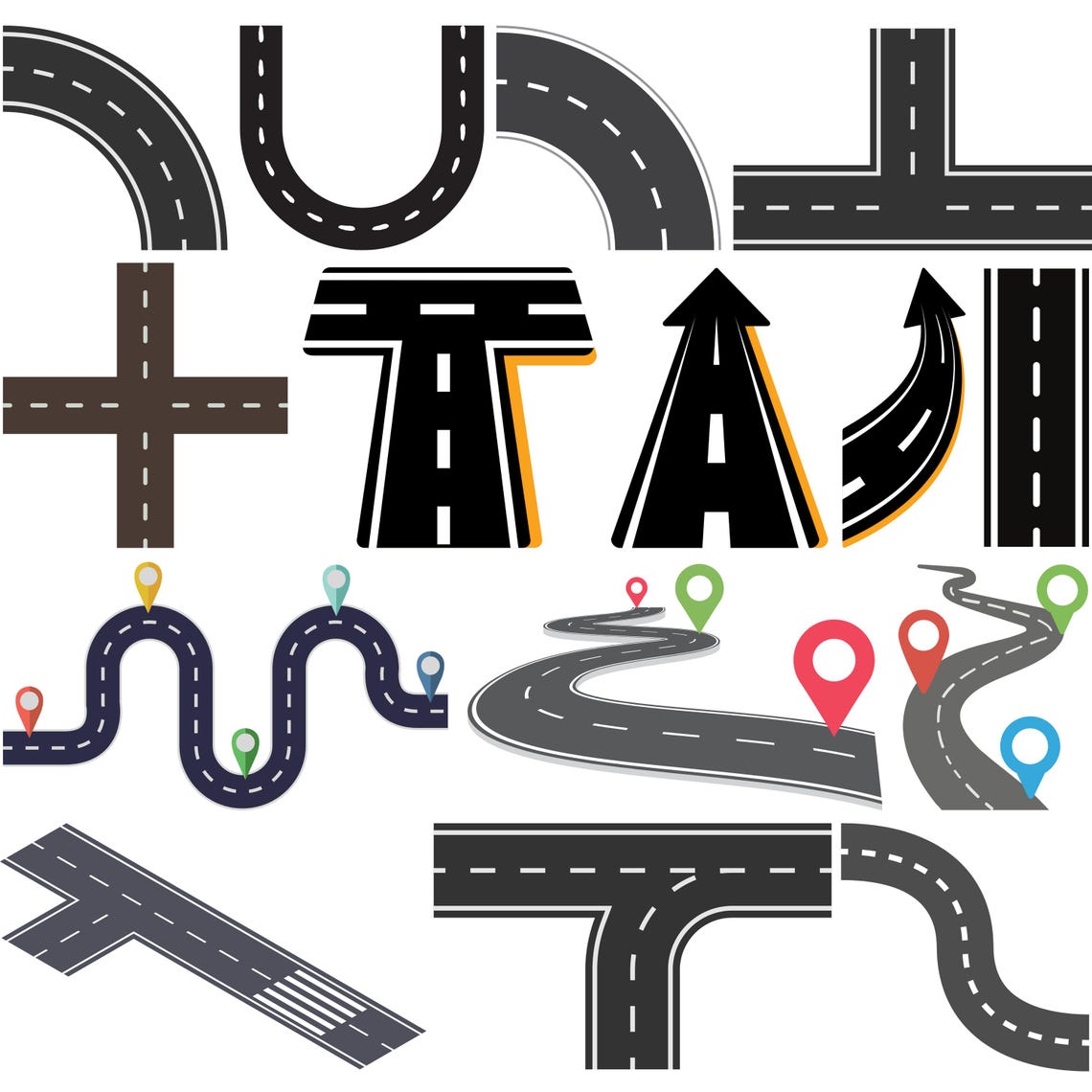 Road SVG Bundle, Highway Clipart PNG, Curved Road Svg, Asphalt Vector ...